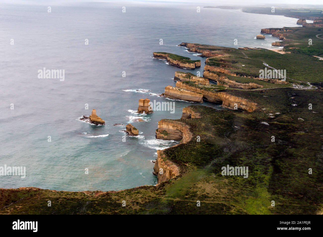 An air view over of some of the limestone stacks near the famous Twelve ...
