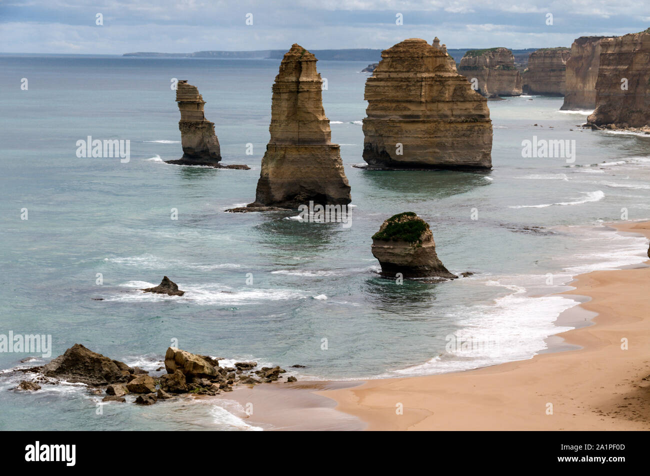 Some of the limestone stacks of the Twelve Apostles in the Southern ...