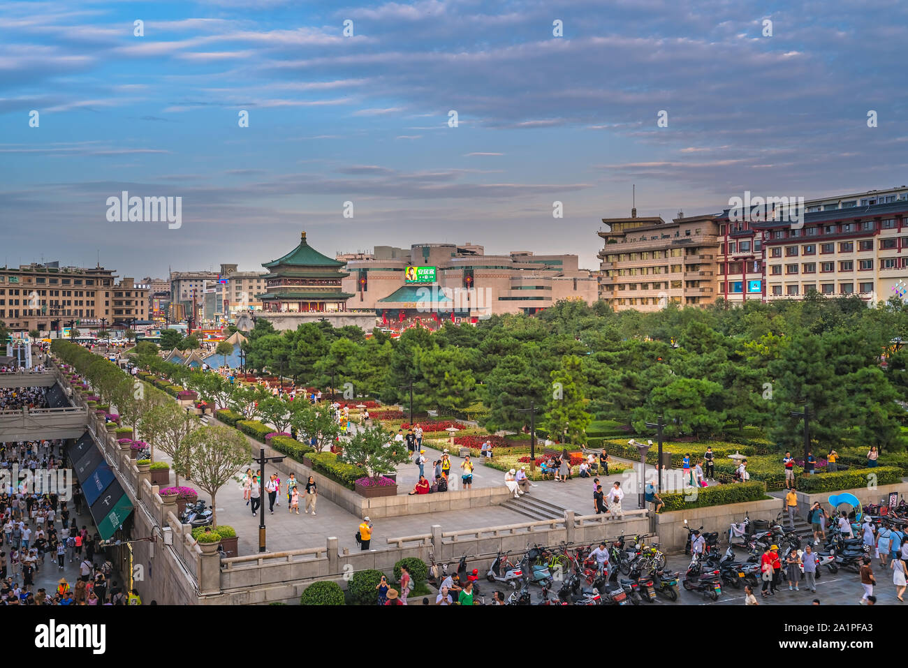 Xian, China - July 2019 : Crowds walking on streets and town square ...