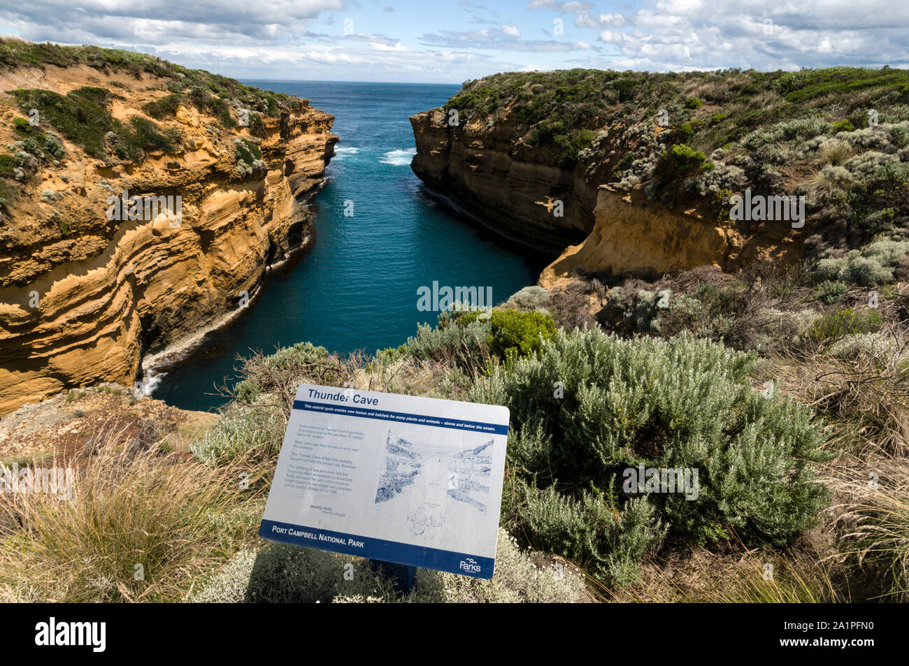 The limestone cliffs of Thunder Cave at the Loch Ard Gorge along the ...