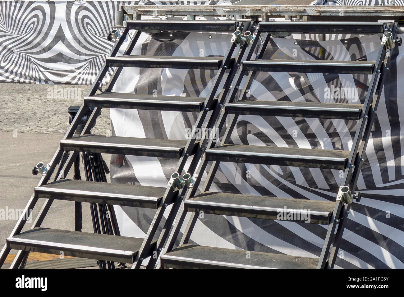 Ladder with steps to a stage or podium platform. Metal stairs of ...