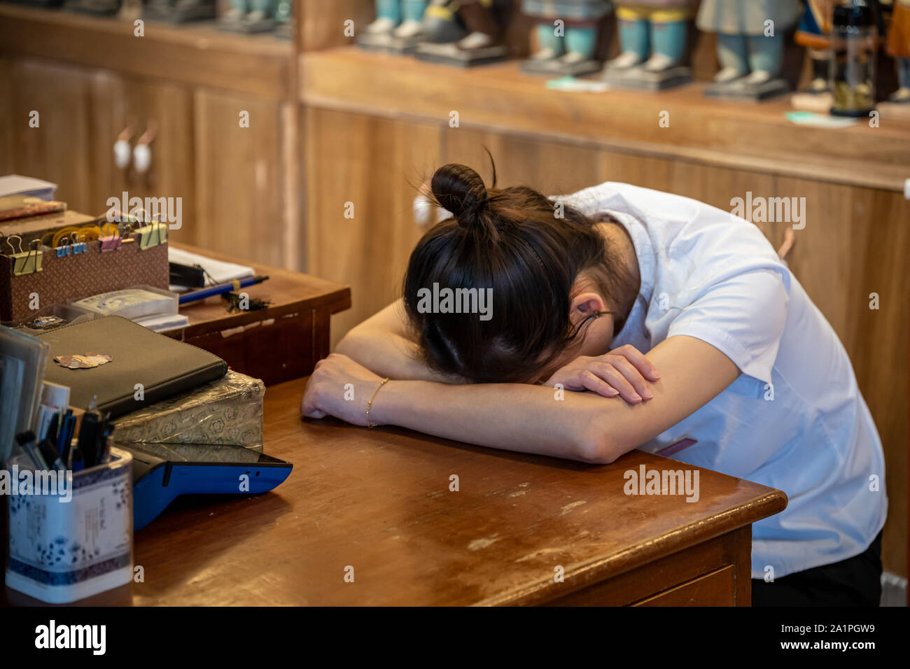 Xian, China - July 2019 : Tired and exhausted from work and heat ...