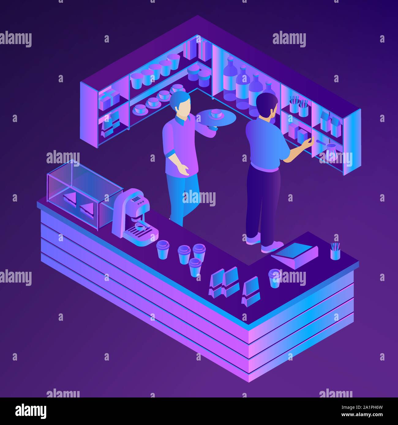 Neon cafe bar counter. Isometric vector Stock Vector Image & Art - Alamy