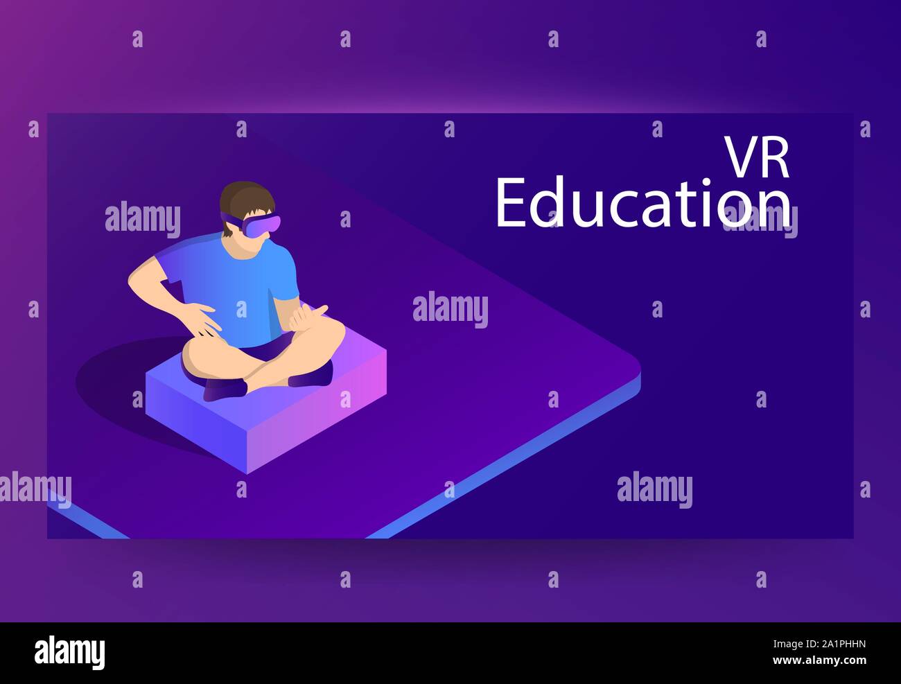 Man wearing virtual reality headset. VR Education concept. Vector ...