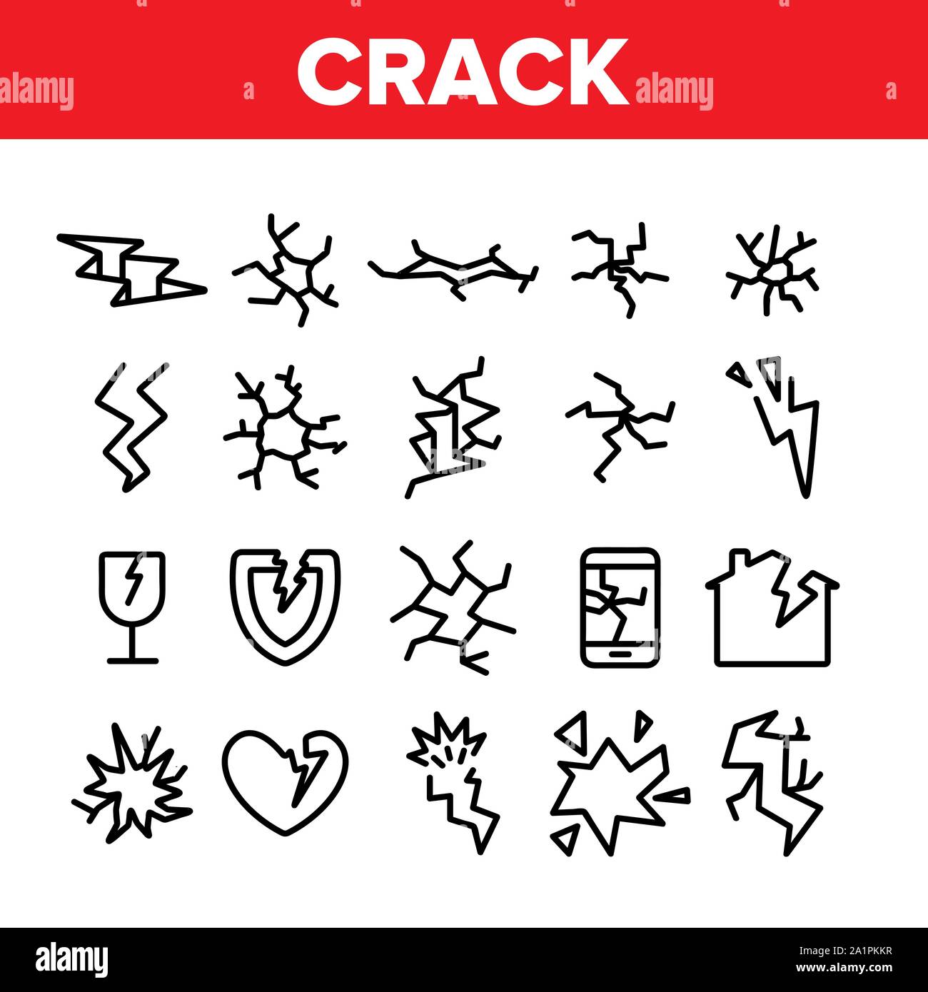 Crack Things Collection Elements Icons Set Vector Stock Vector Image ...