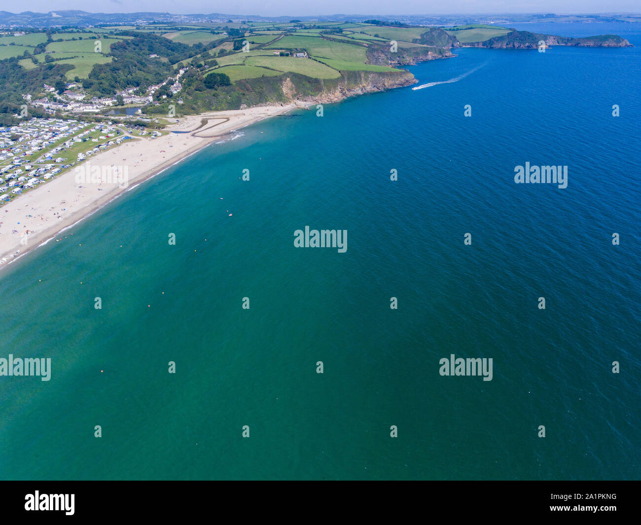 Aerial view of Pentewan Sands beach in Cornwall Stock Photo - Alamy