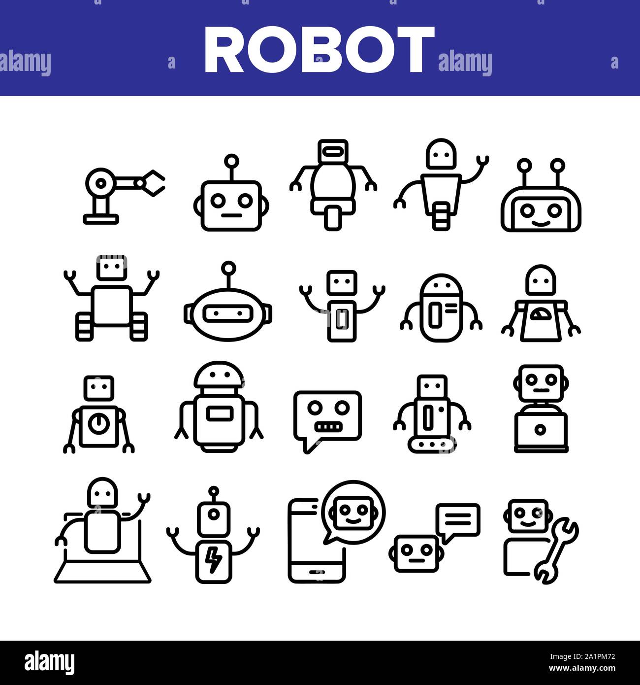 Robot High Technology Collection Icons Set Vector Stock Vector Image ...