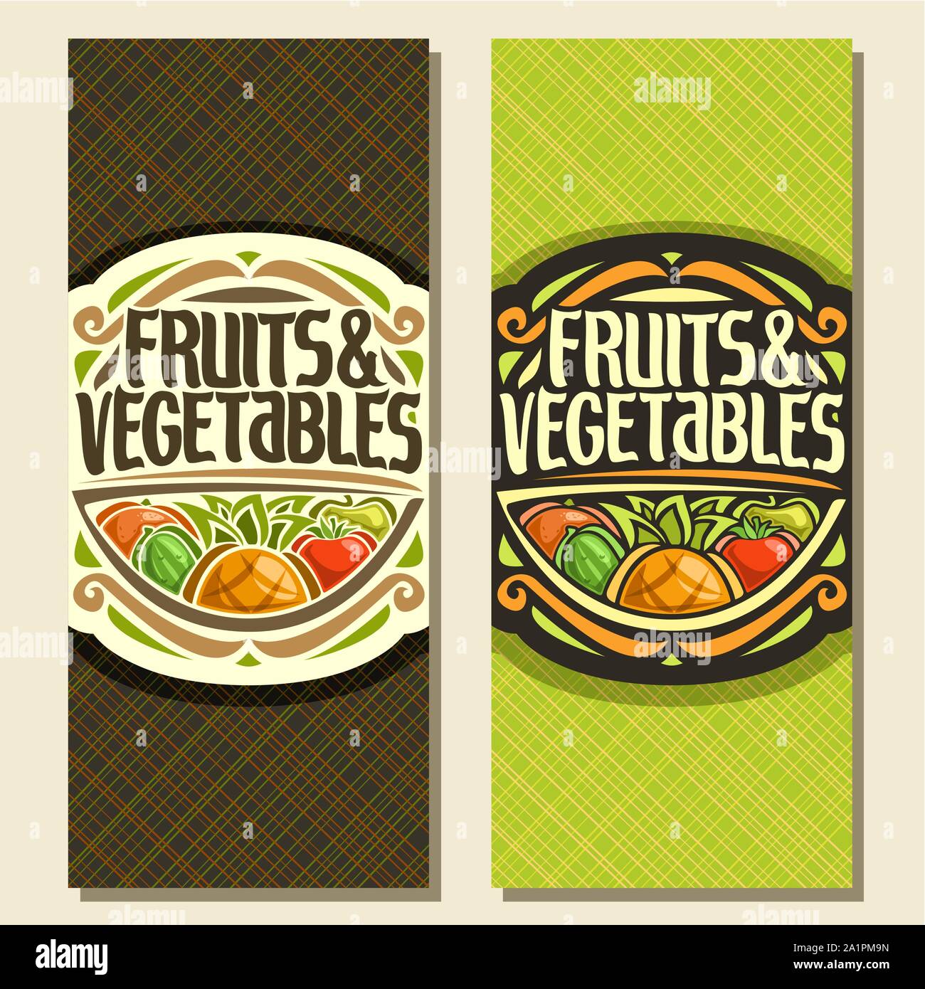 Vector vertical banners for Fruits and Vegetables, decorative ...