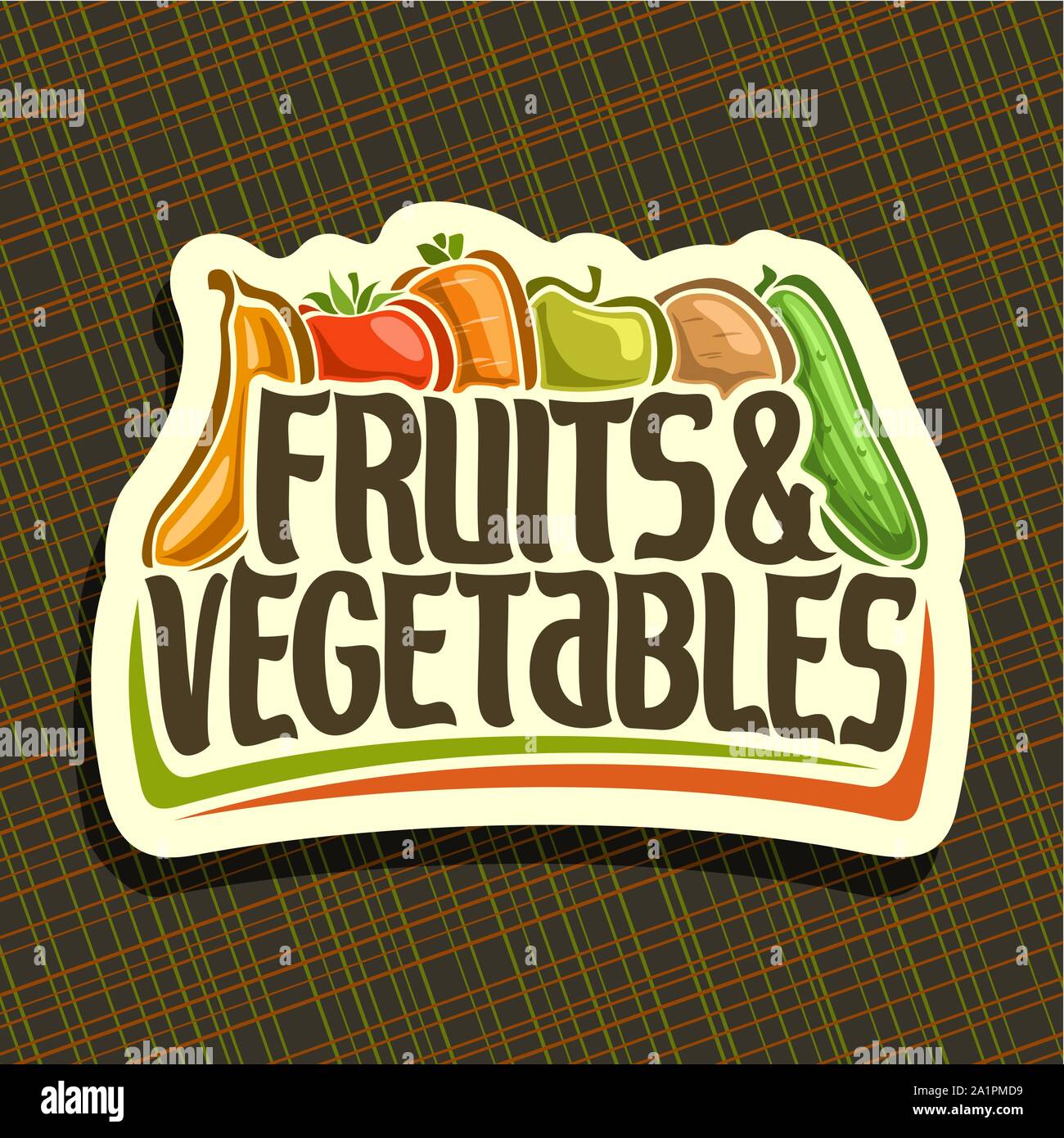Vector logo for Fruits and Vegetables, sign for organic vegan food with ...
