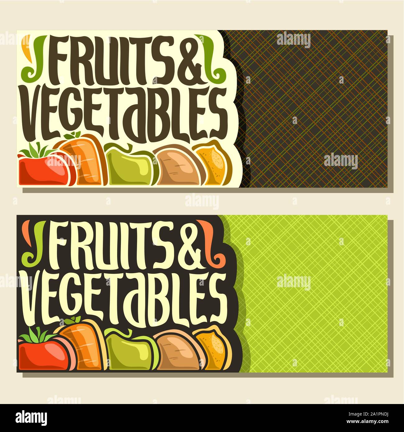 Vector banners for Fruits and Vegetables with copy space, decorative ... Vector banners for Fruits and Vegetables with copy space, decorative ...