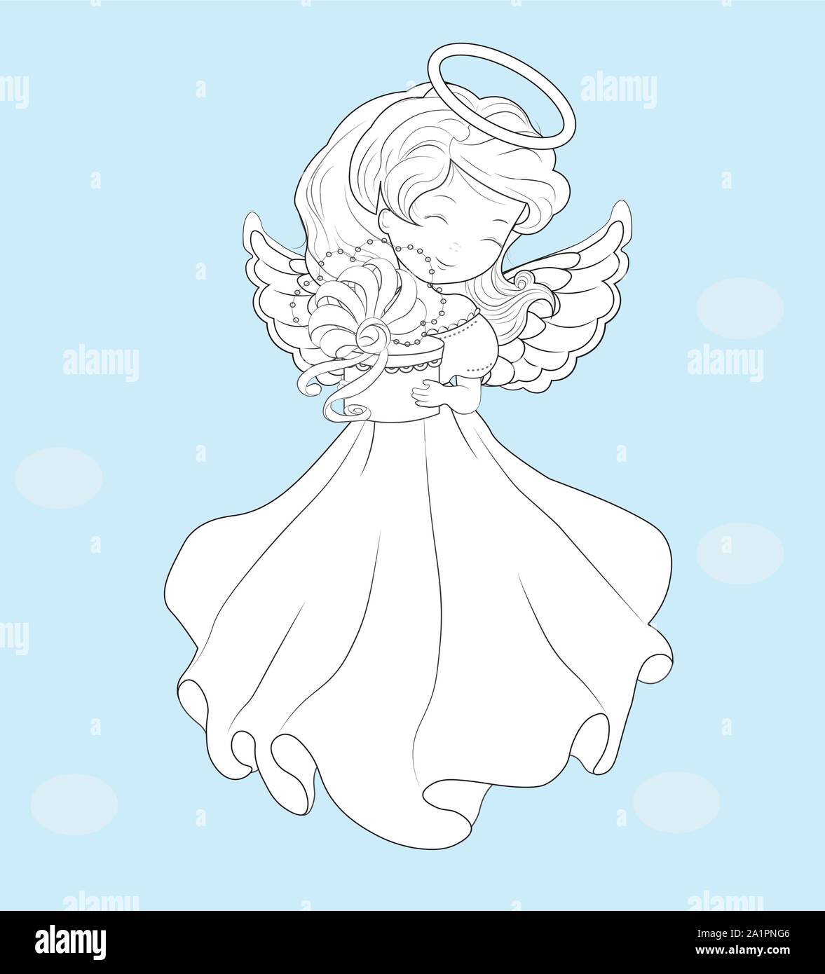 Coloring book, beautiful, charming little girl, Christmas angel, in ...