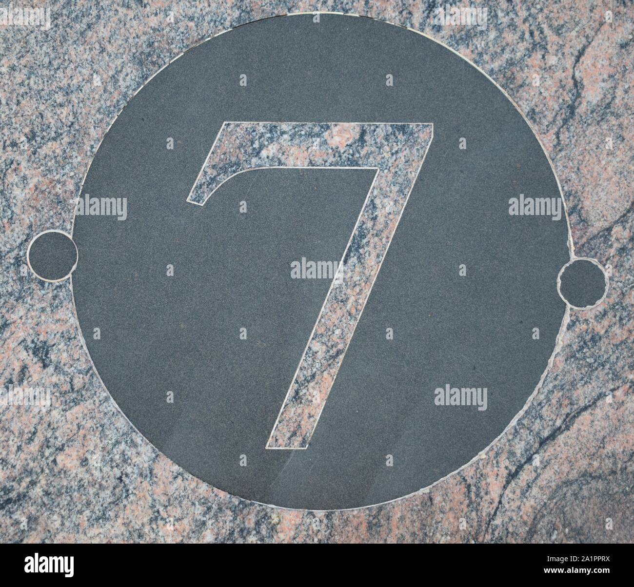 7, Pink marble number within a circle of black marble, pink marble ...
