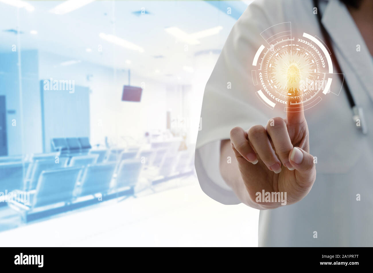 finger hand of female doctor with stethoscope hand pointing touching ...