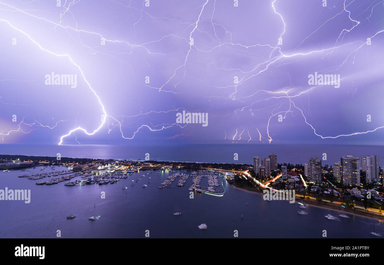 Lightning Storm over Hollindale Park, Gold Coast, Australia Stock Photo ...
