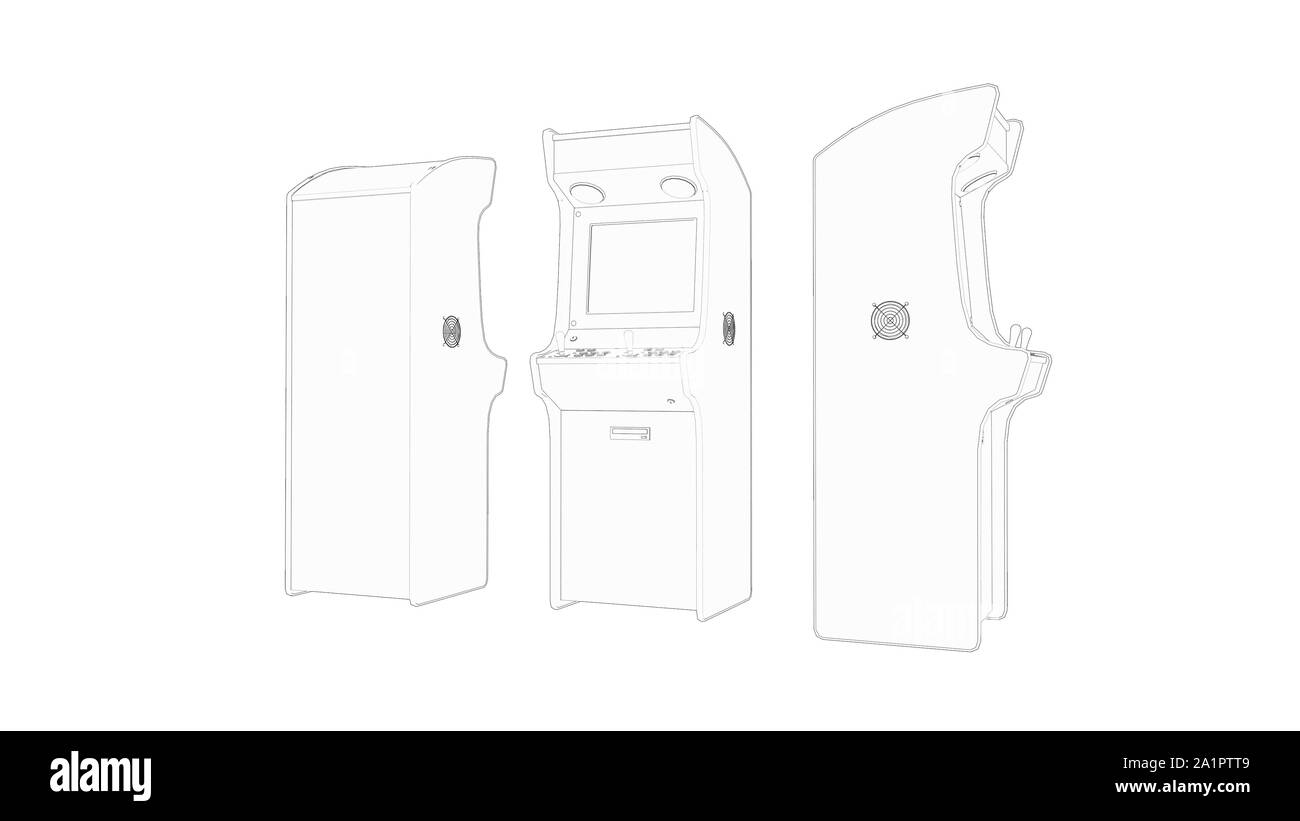 3d rendering of a arcade machine line drawing isolated in white ...