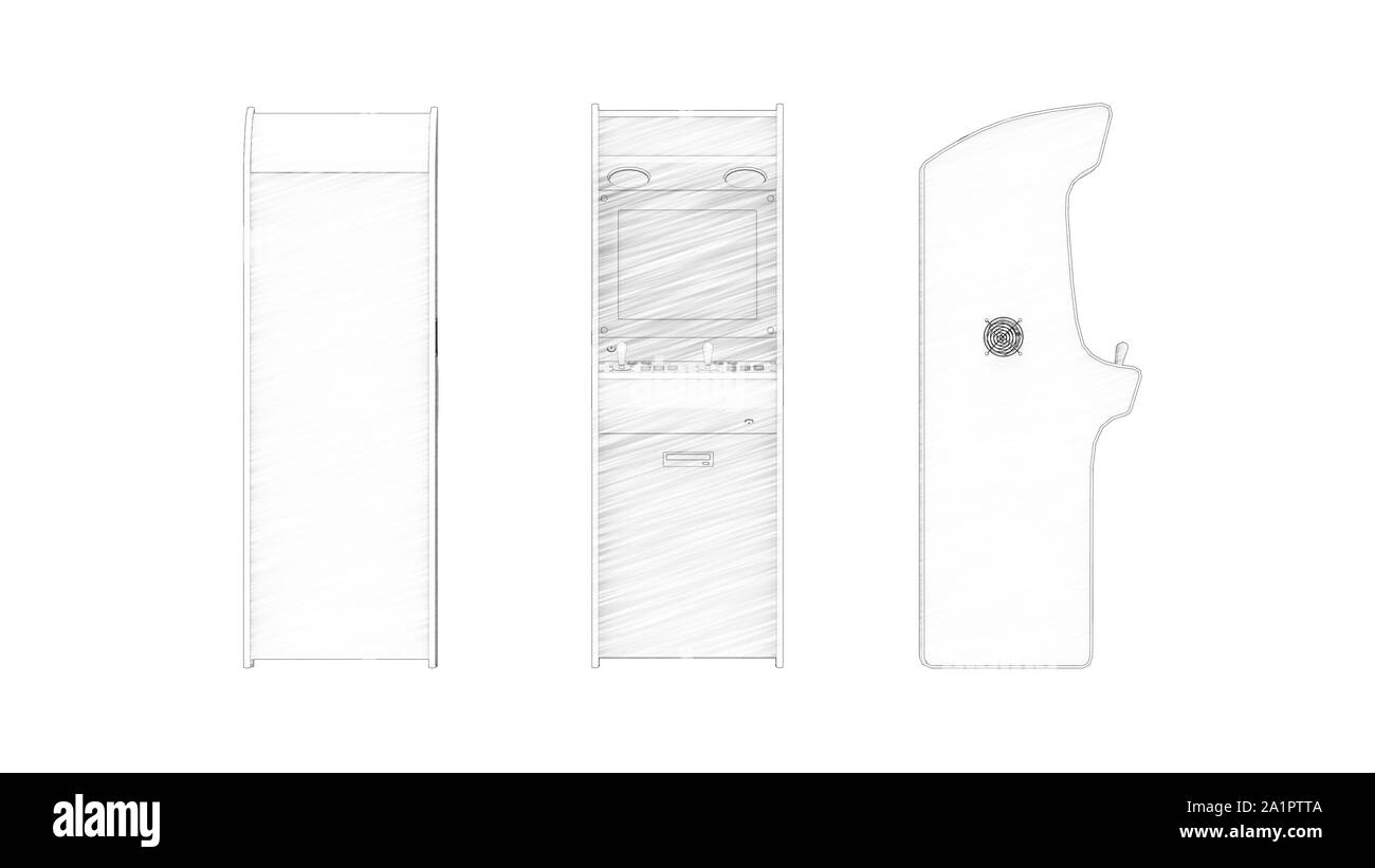 3d rendering of a arcade machine line drawing isolated in white ...