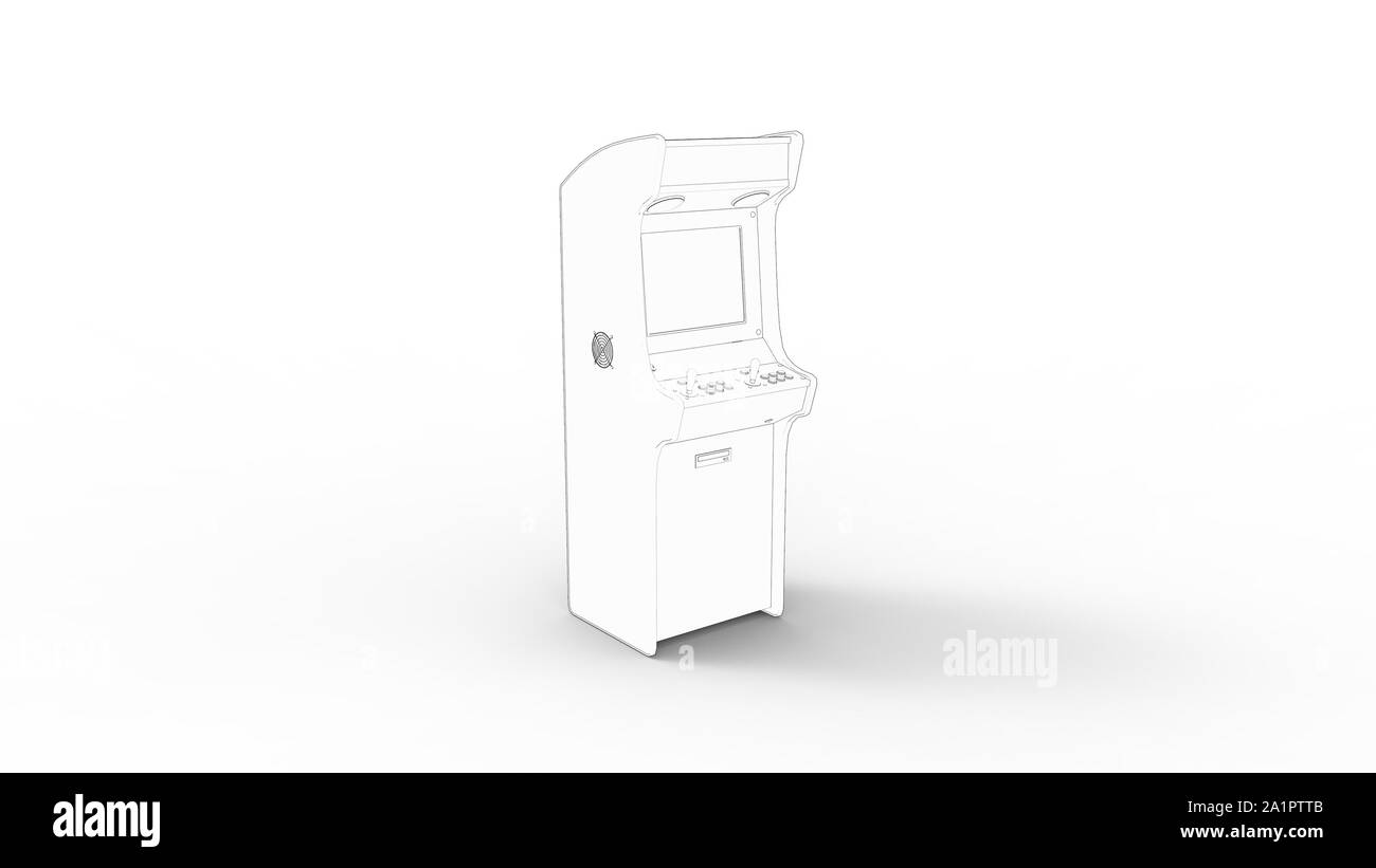 3d rendering of a arcade machine line drawing isolated in white ...