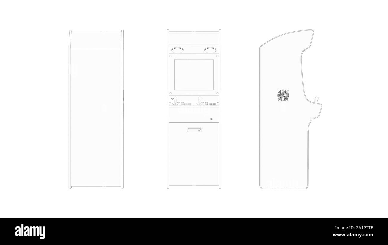 3d rendering of a arcade machine line drawing isolated in white ...