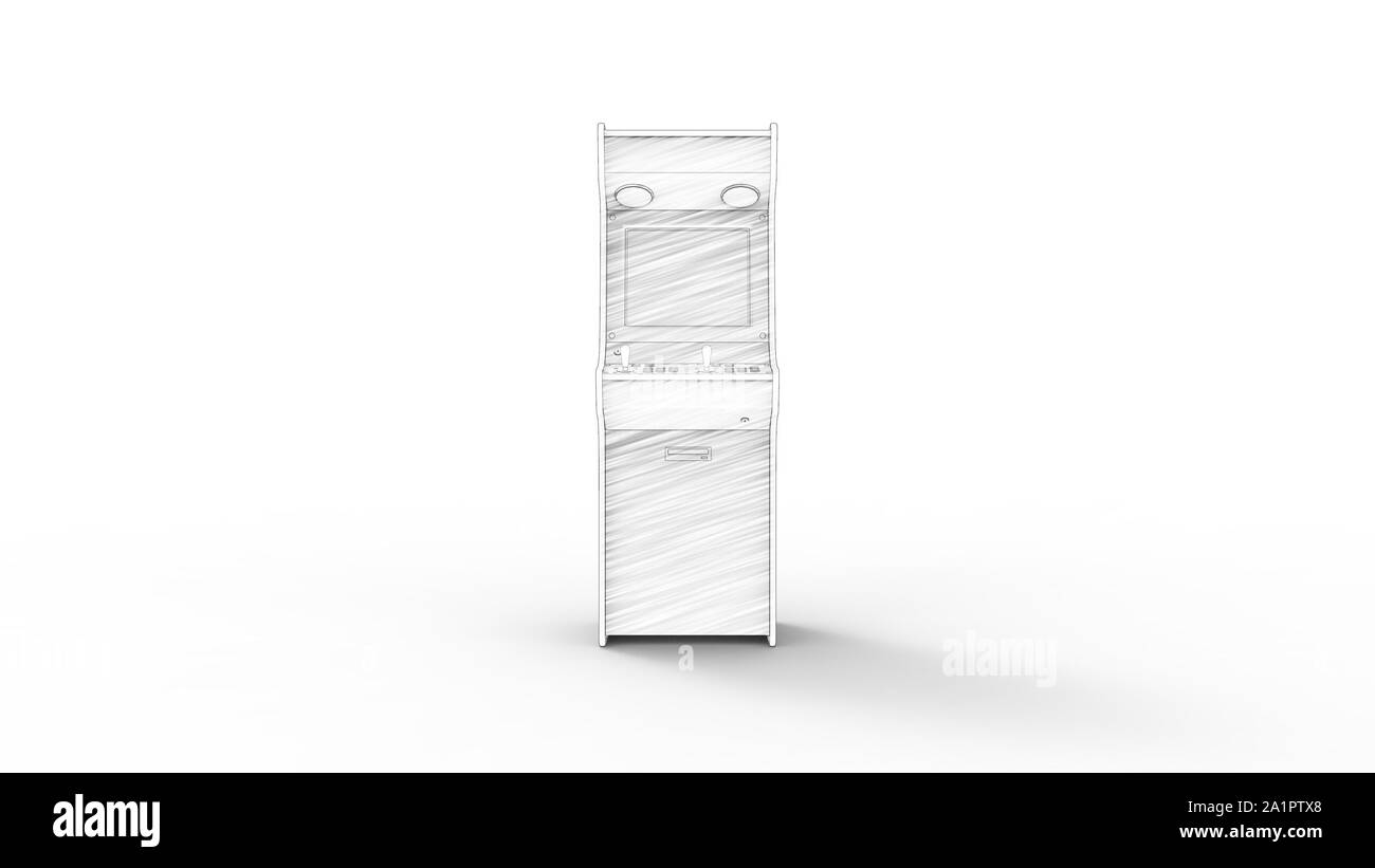 3d rendering of a arcade machine line drawing isolated in white ...
