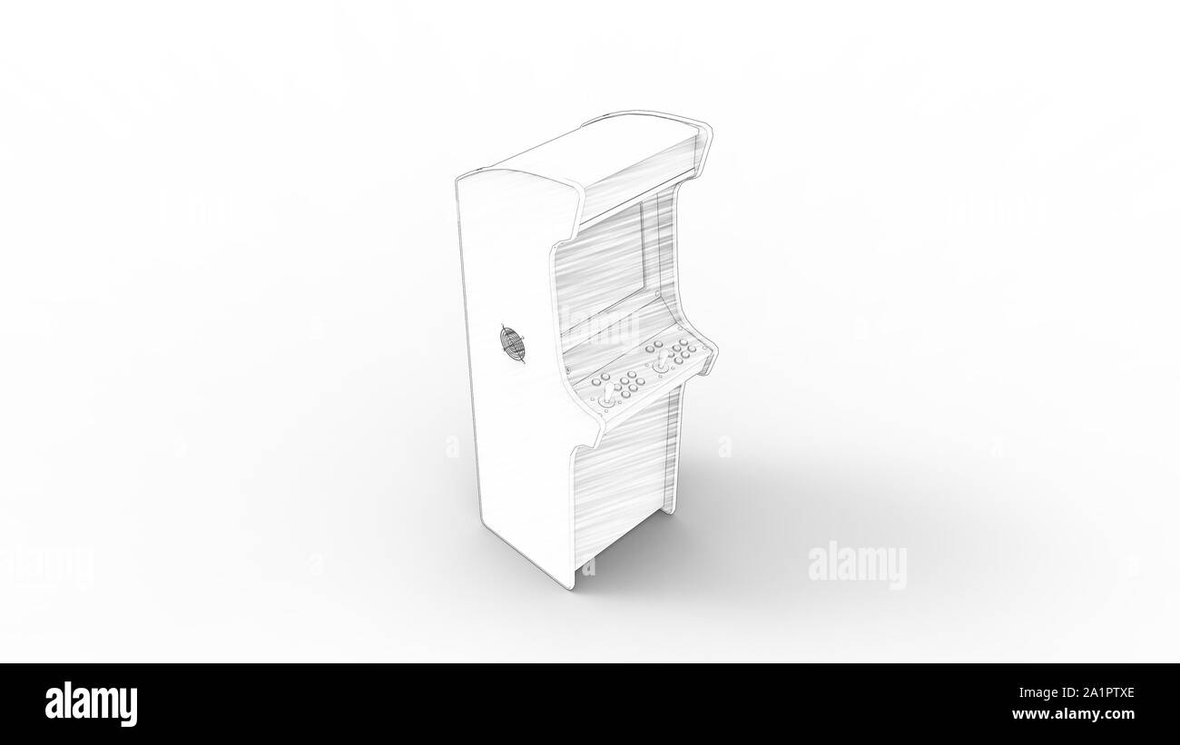 3d rendering of a arcade machine line drawing isolated in white ...