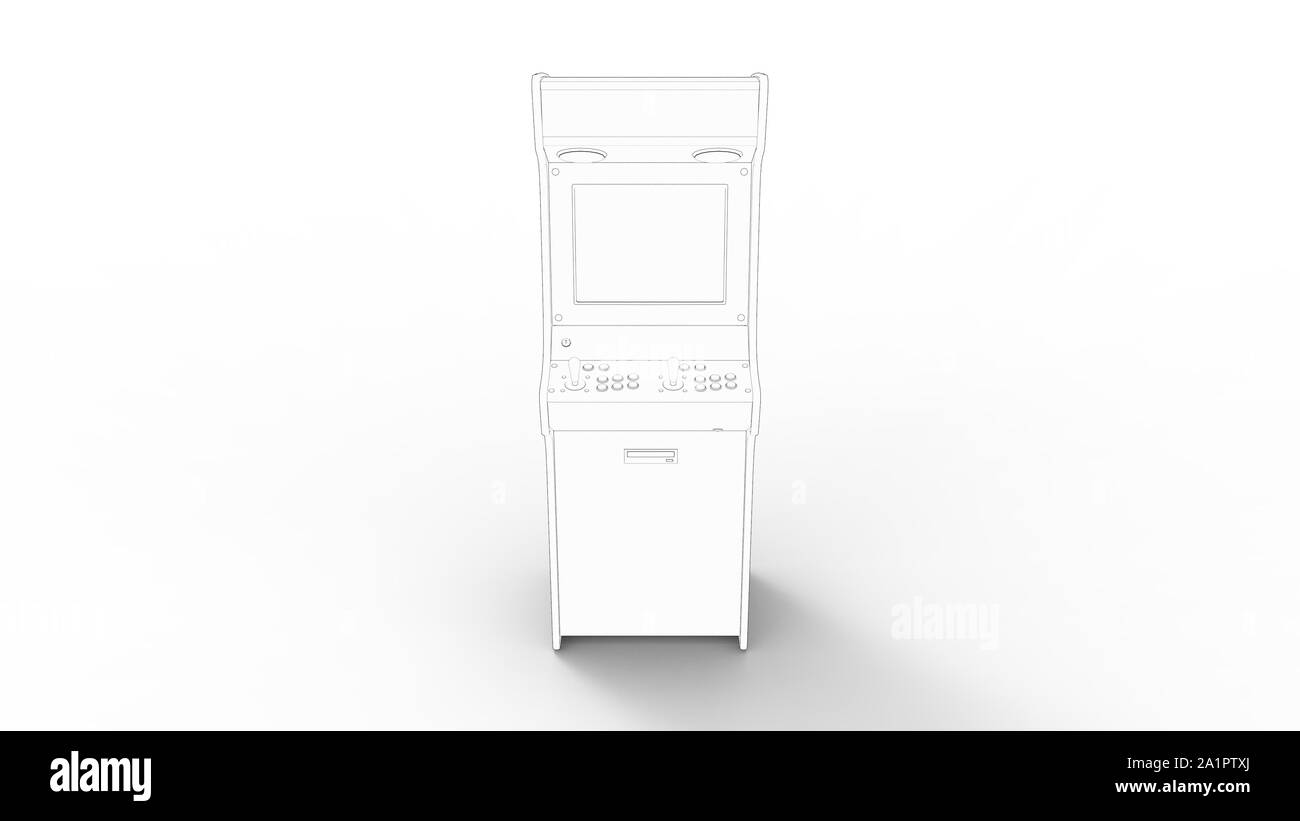 3d rendering of a arcade machine line drawing isolated in white ...