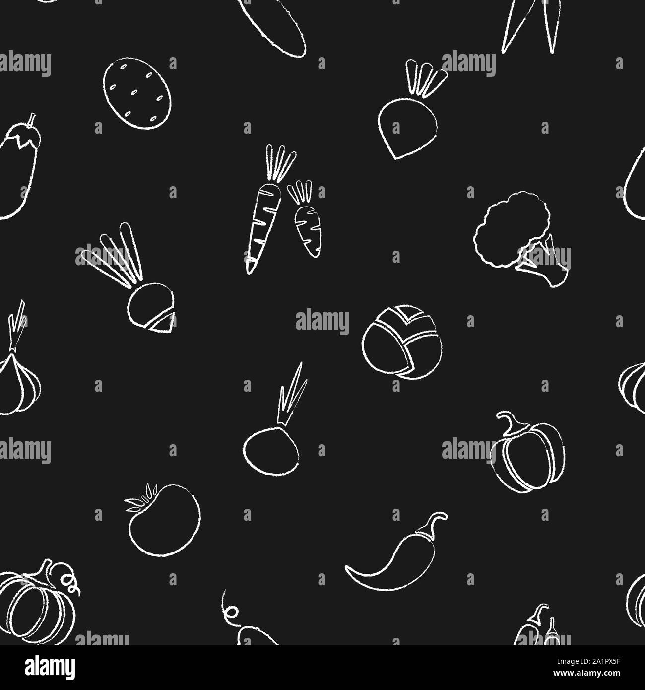 Decorative chalk silhouette vegetable seamless pattern. Decoration food ...