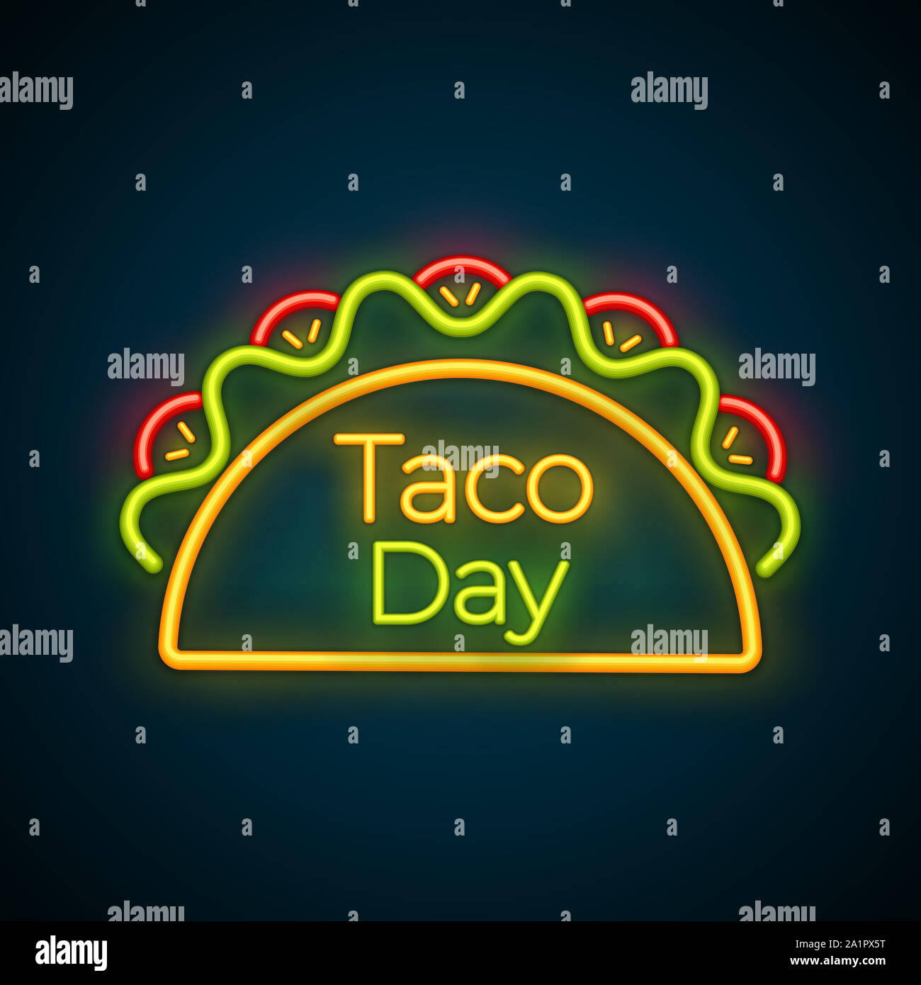 Traditional mexican snack food taco neon glowing symbol. Tasty beef ...