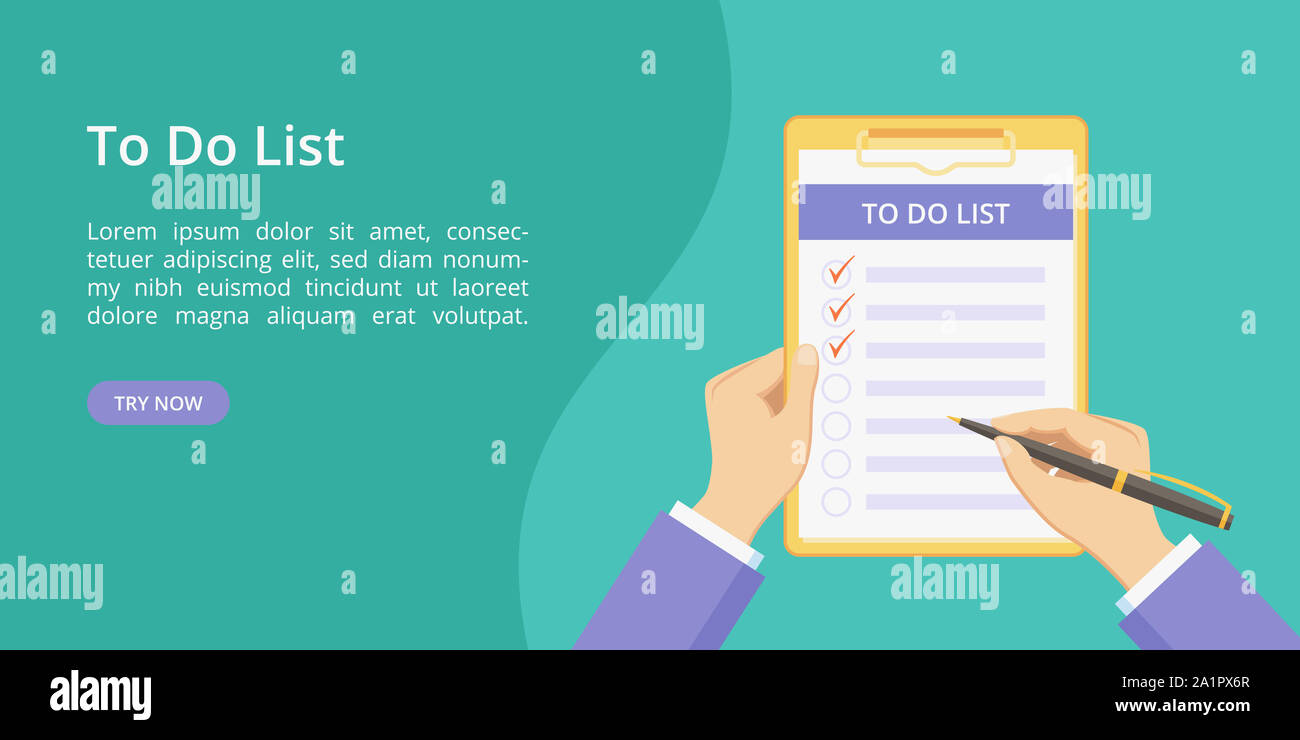 Todo list on clipboard with hands landing page concept. Website page ...