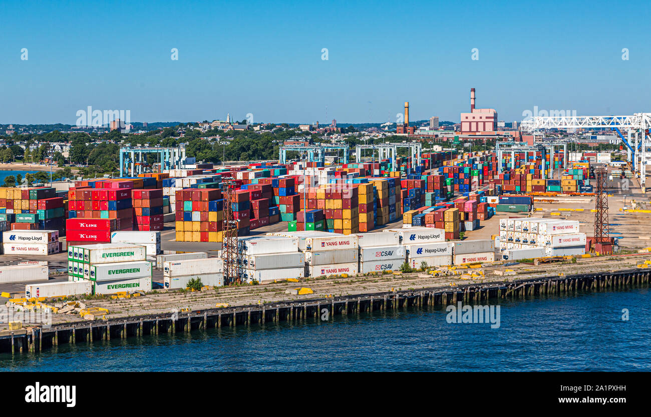 BOSTON, MASSACHUSETTS - July 9, 2017: Freighters now carry most of the ...