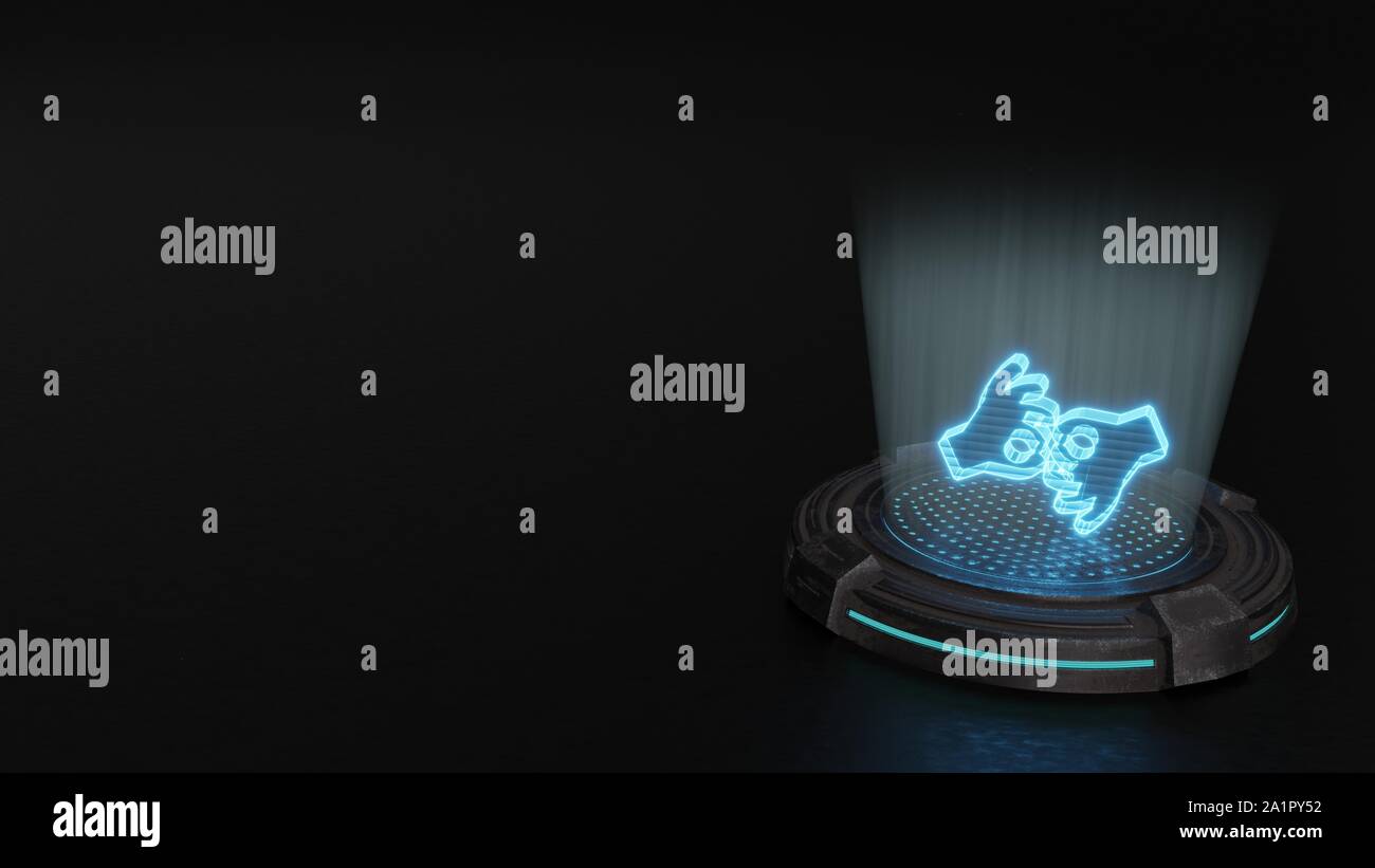 blue stripes digital laser 3d hologram symbol of American sign language ...