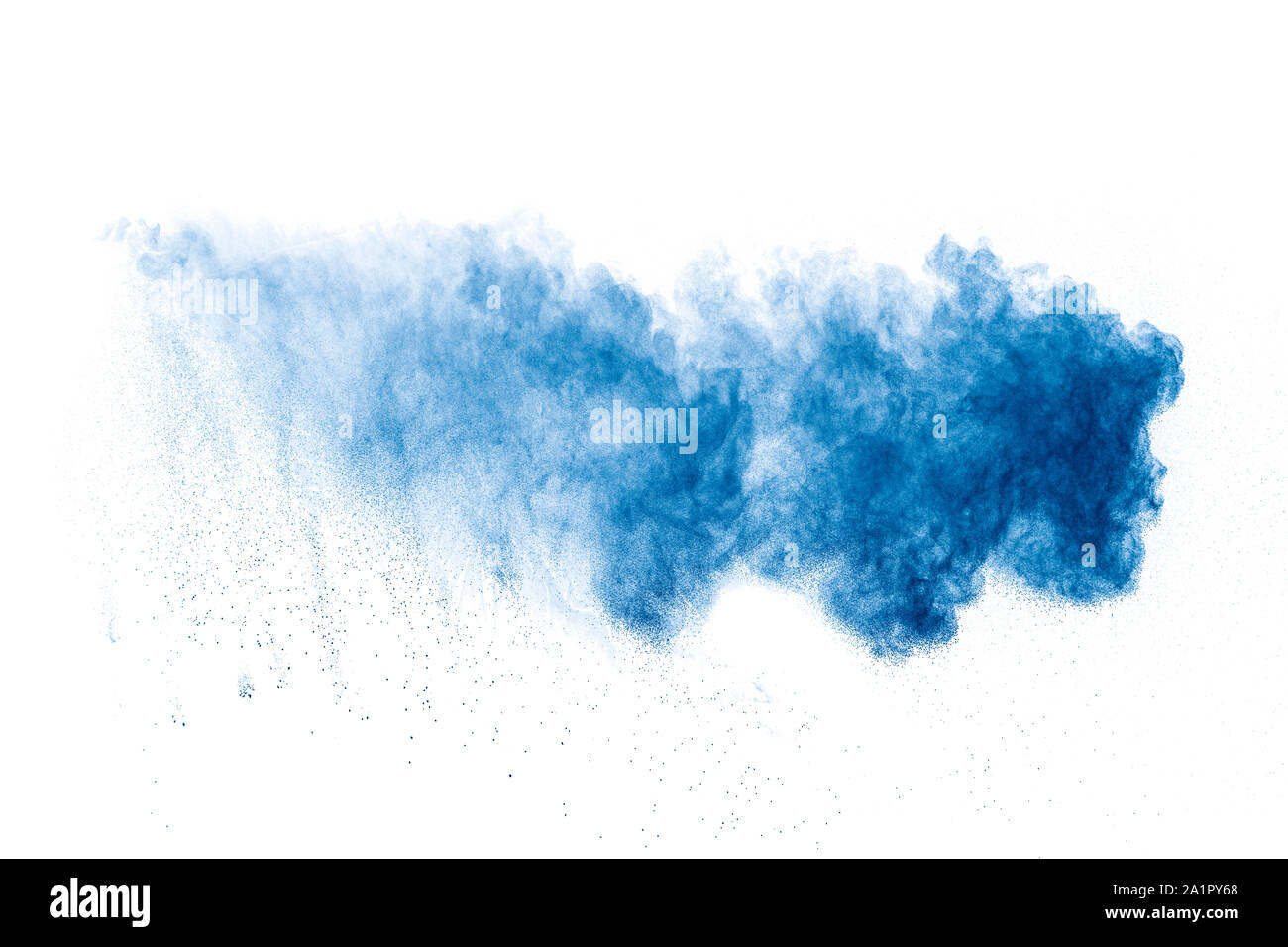 Blue color powder explosion on white background Stock Photo - Alamy