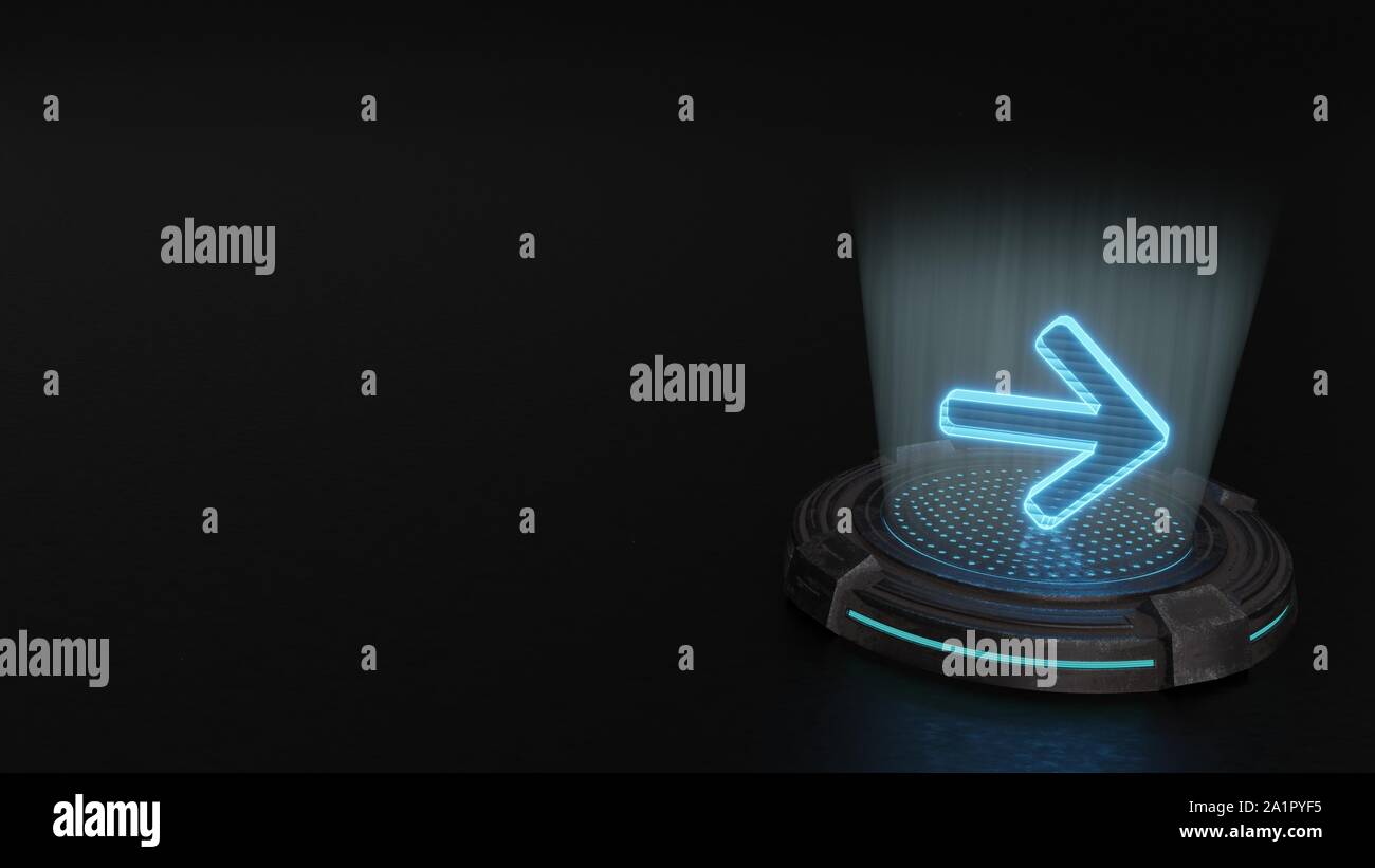 blue stripes digital laser 3d hologram symbol of arrow right render on ...