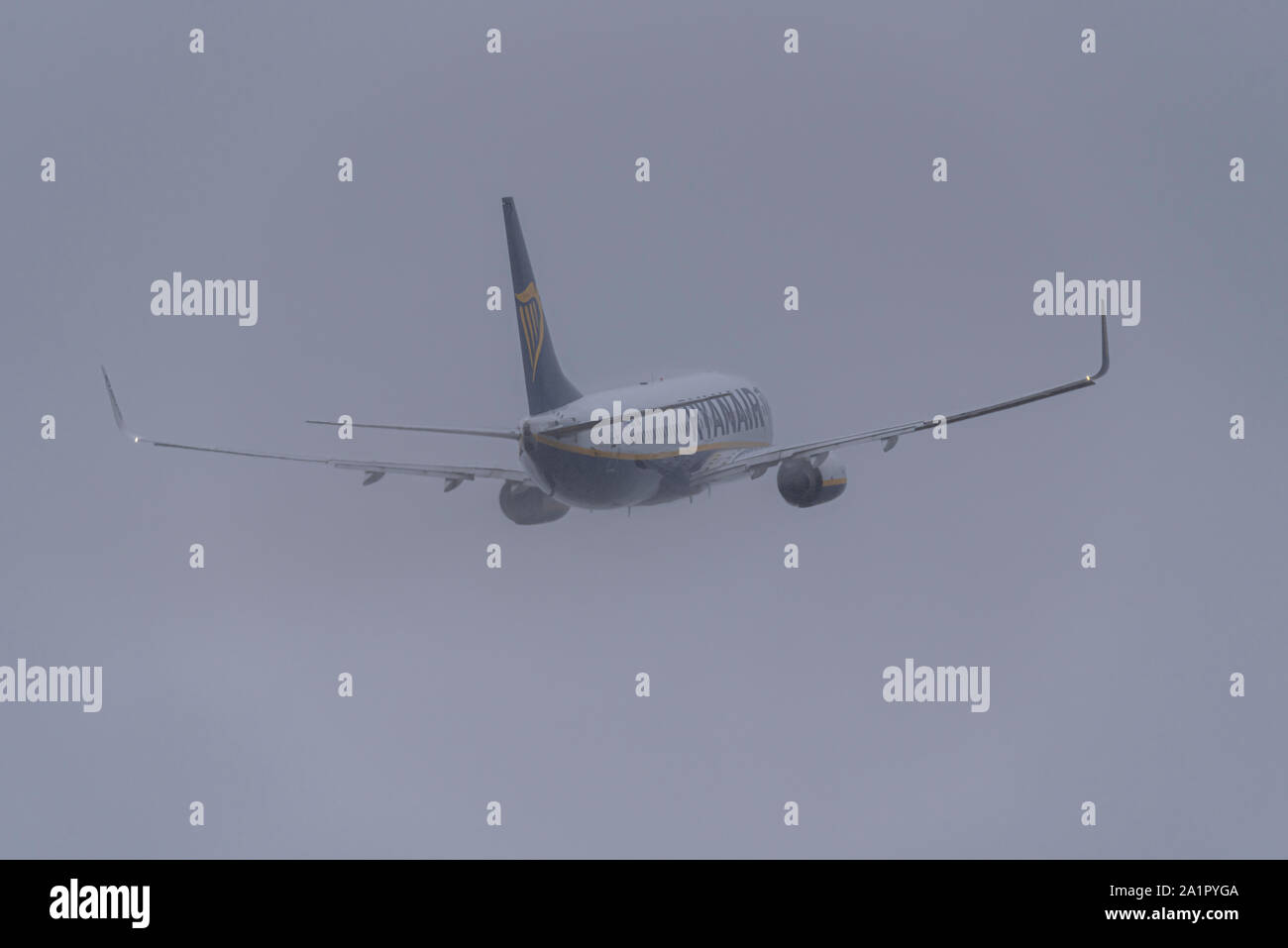 Ryanair Boeing 737 airliner plane taking off and climbing into low ...