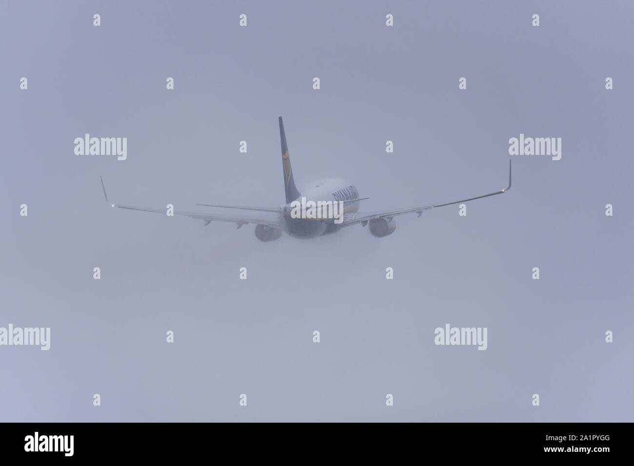 Ryanair Boeing 737 airliner plane taking off and climbing into low ...