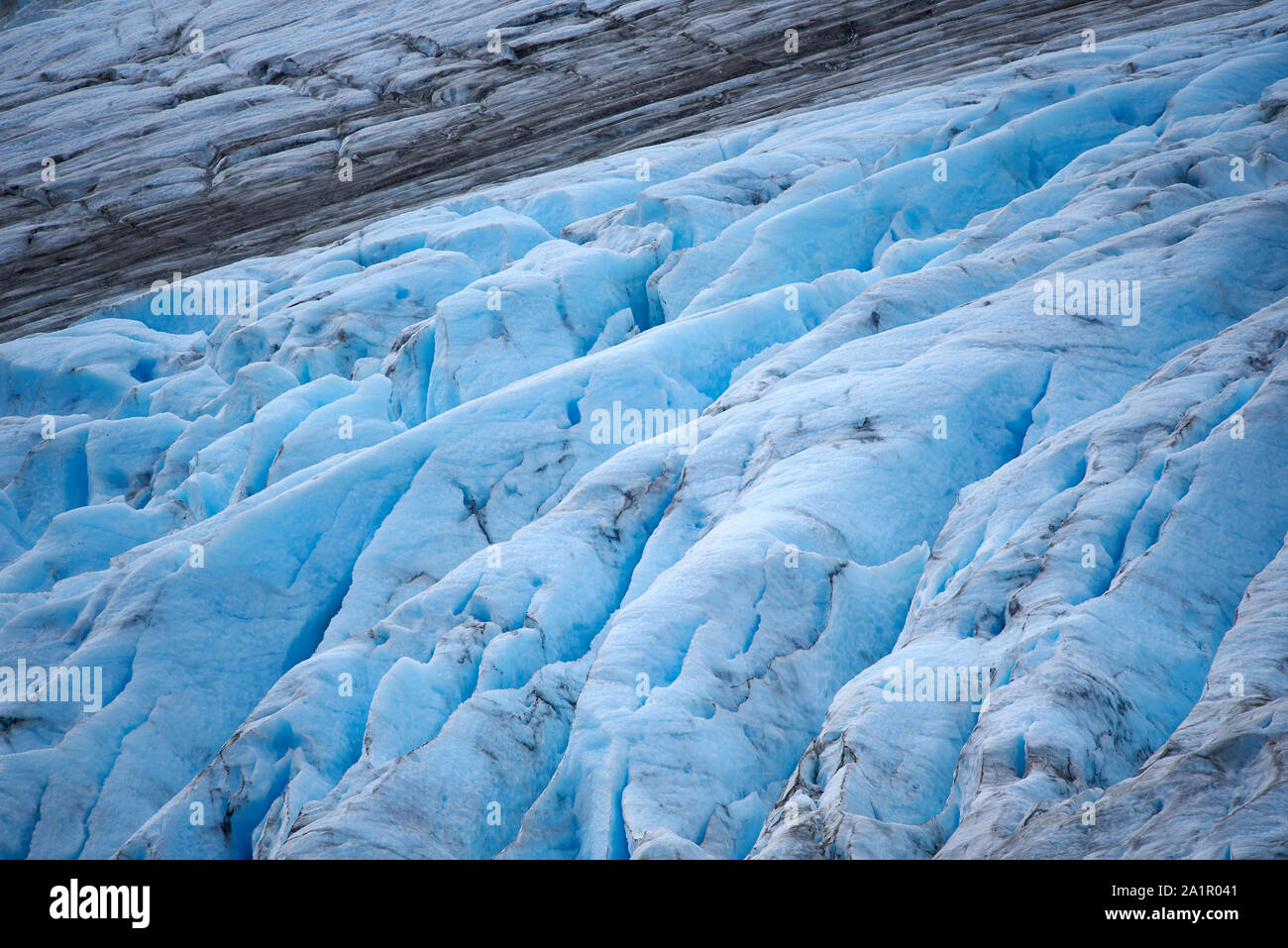Blue and grey ice of the Exit Glacier photographed from the Harding ...