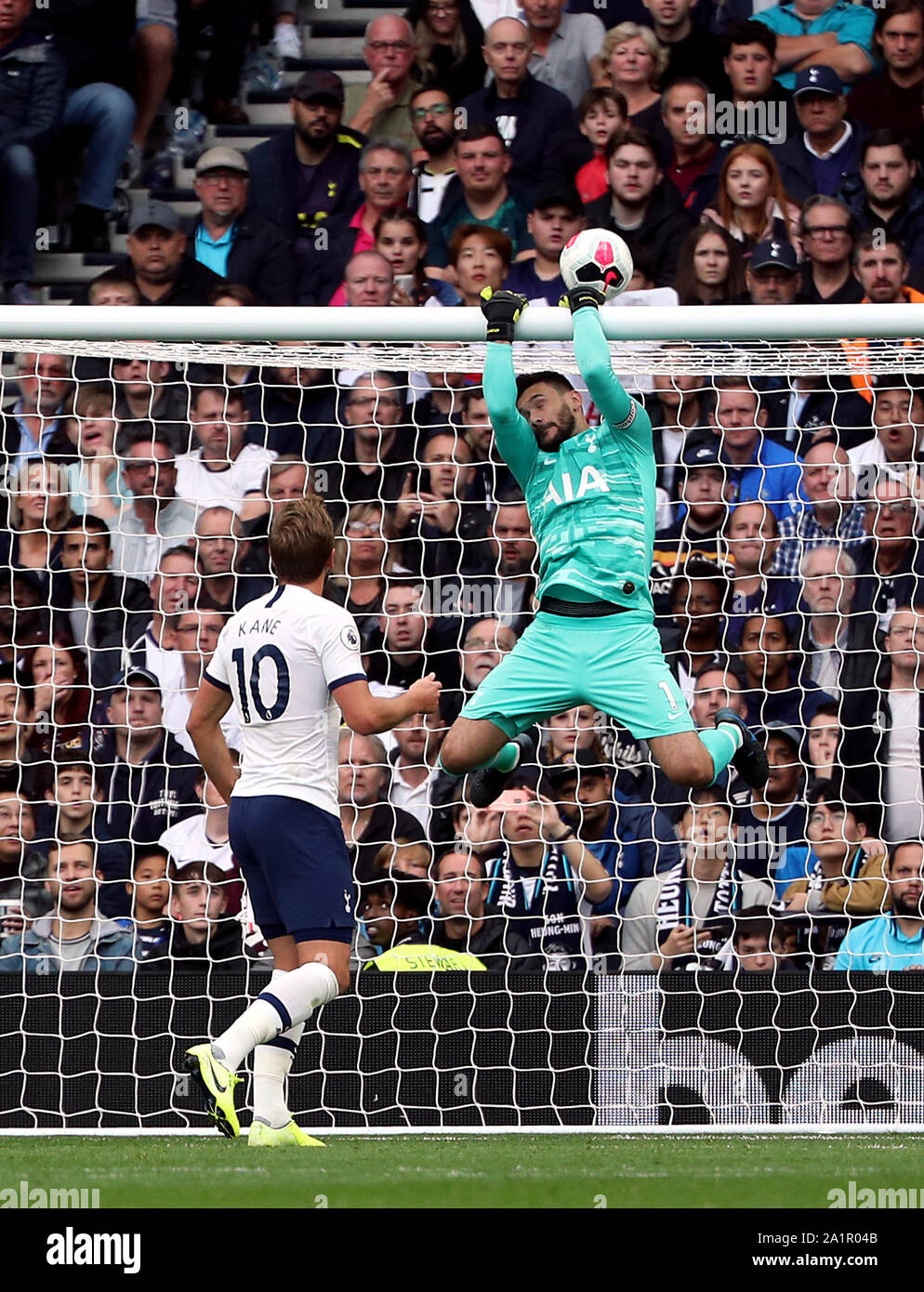 Tottenham Hotspur goalkeeper Hugo Lloris tips the ball over the bar ...