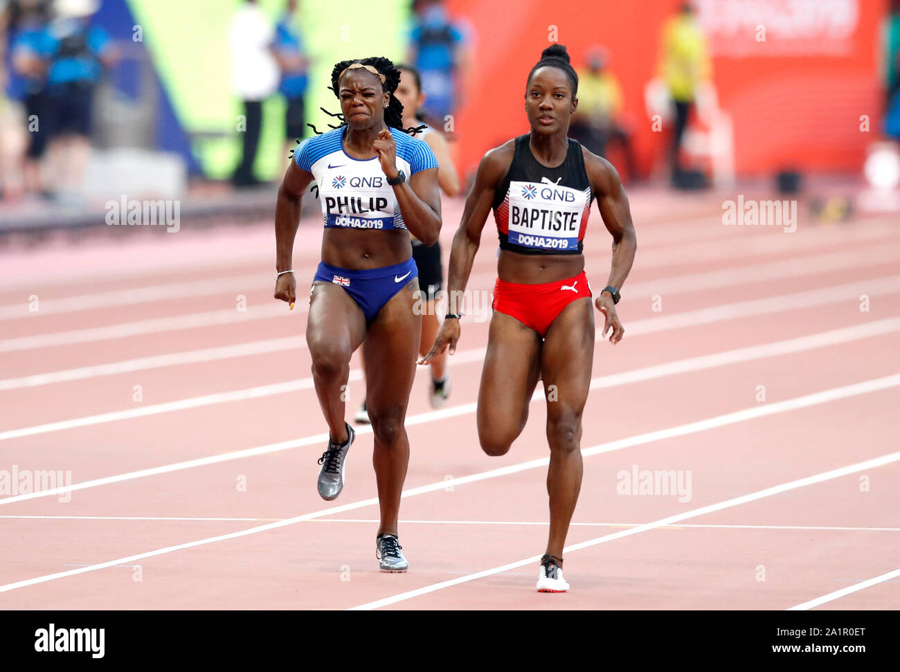 Great Britain's Asha Philip (left) in her Women's 100m heat during day ...