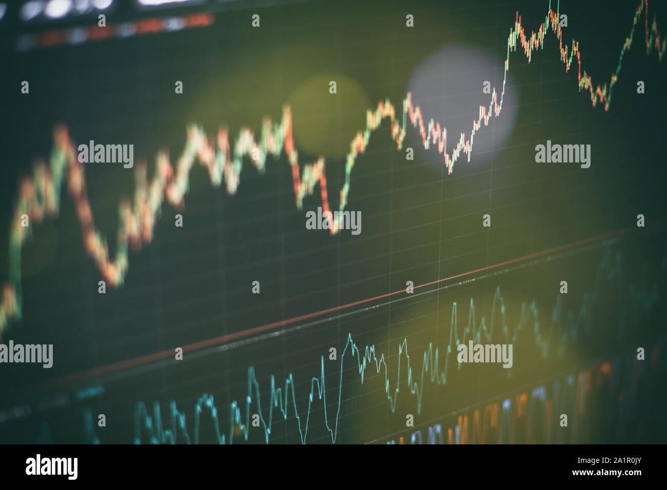 Abstract financial trading graphs on monitor. Background with currency ...