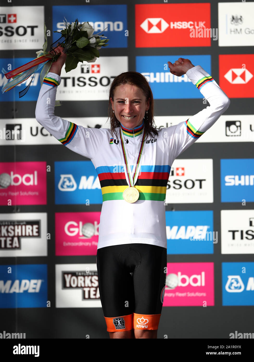 Netherland's Annemiek van Vleuten celebrates winning the Women's Elite ...