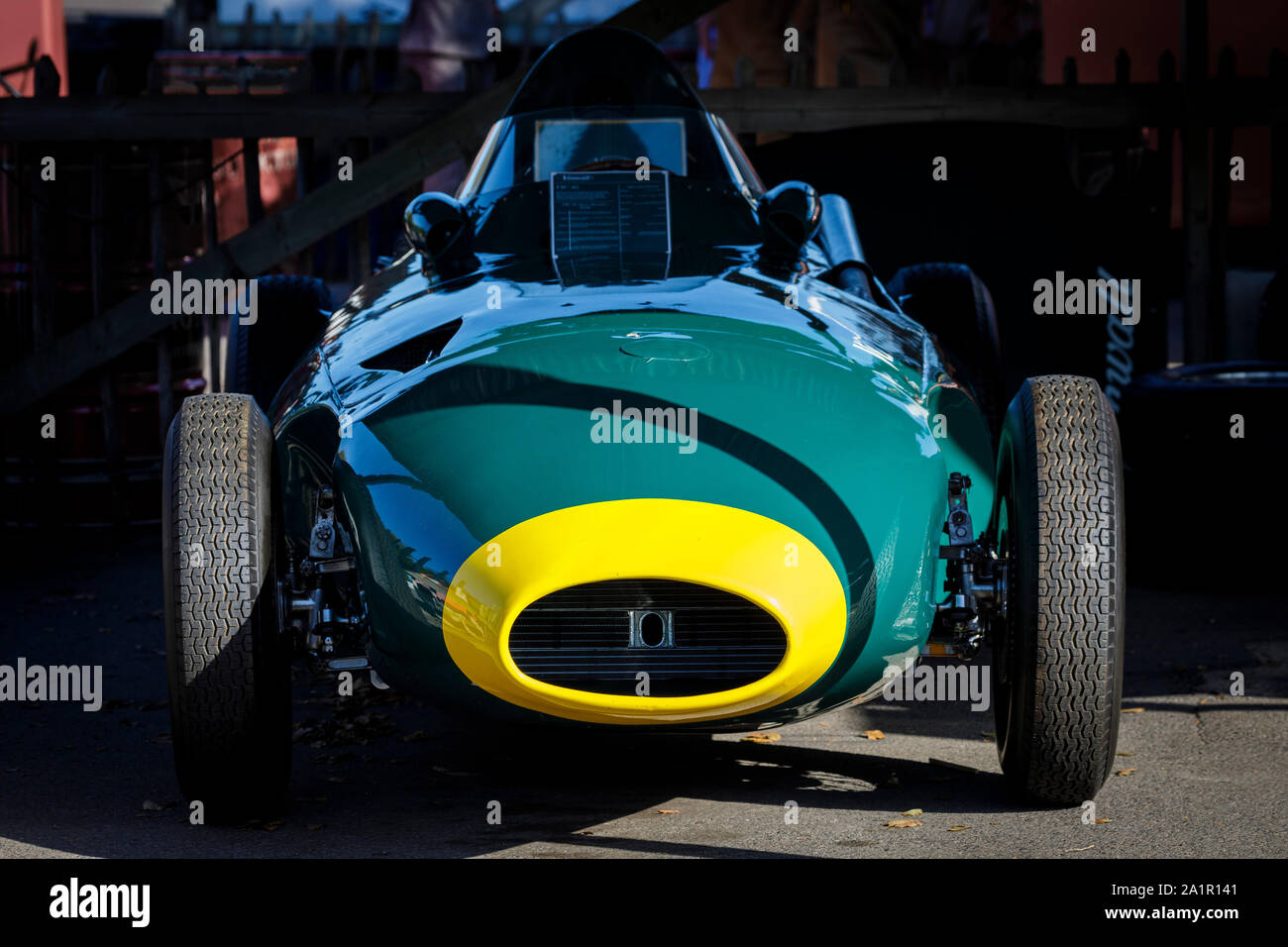 1958 Vanwall VW5 in the paddock garage at the 2019 Goodwood Revival ...