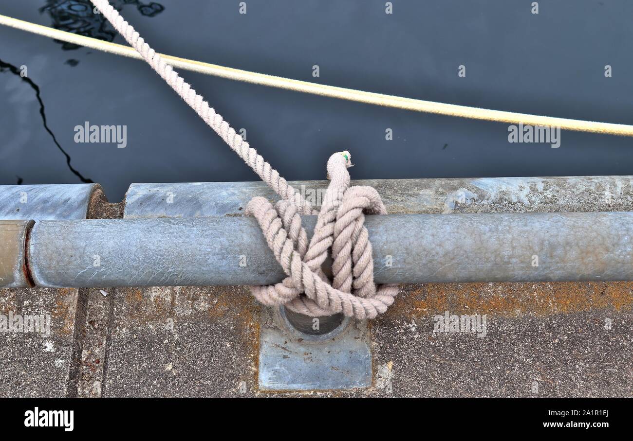 Detailed close up detail of ropes and cordage in the rigging of an old ...