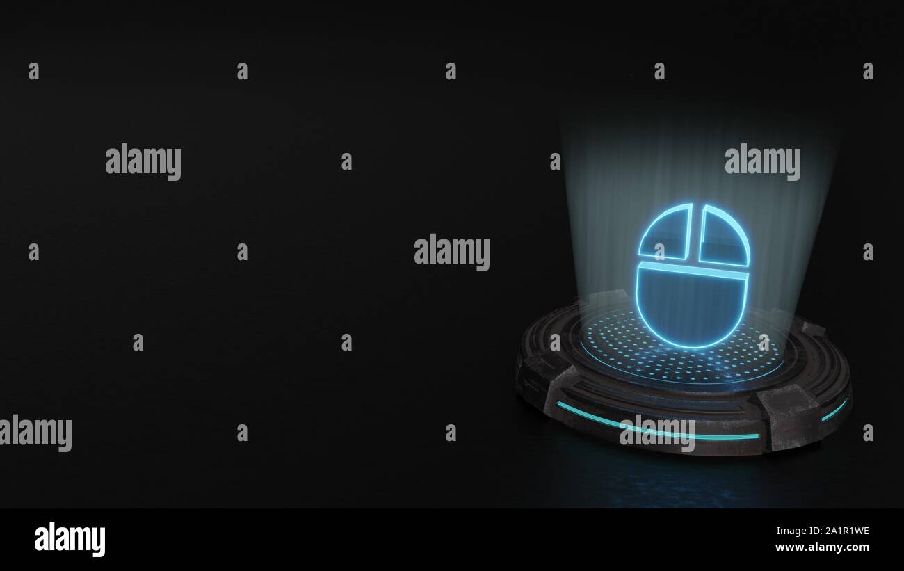 blue stripes digital laser 3d hologram symbol of computer mouse render ...