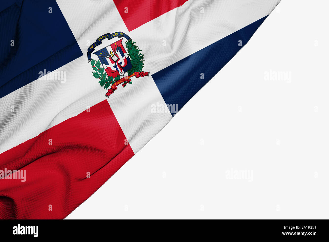 Dominican Republic flag of fabric with copyspace for your text on white ...