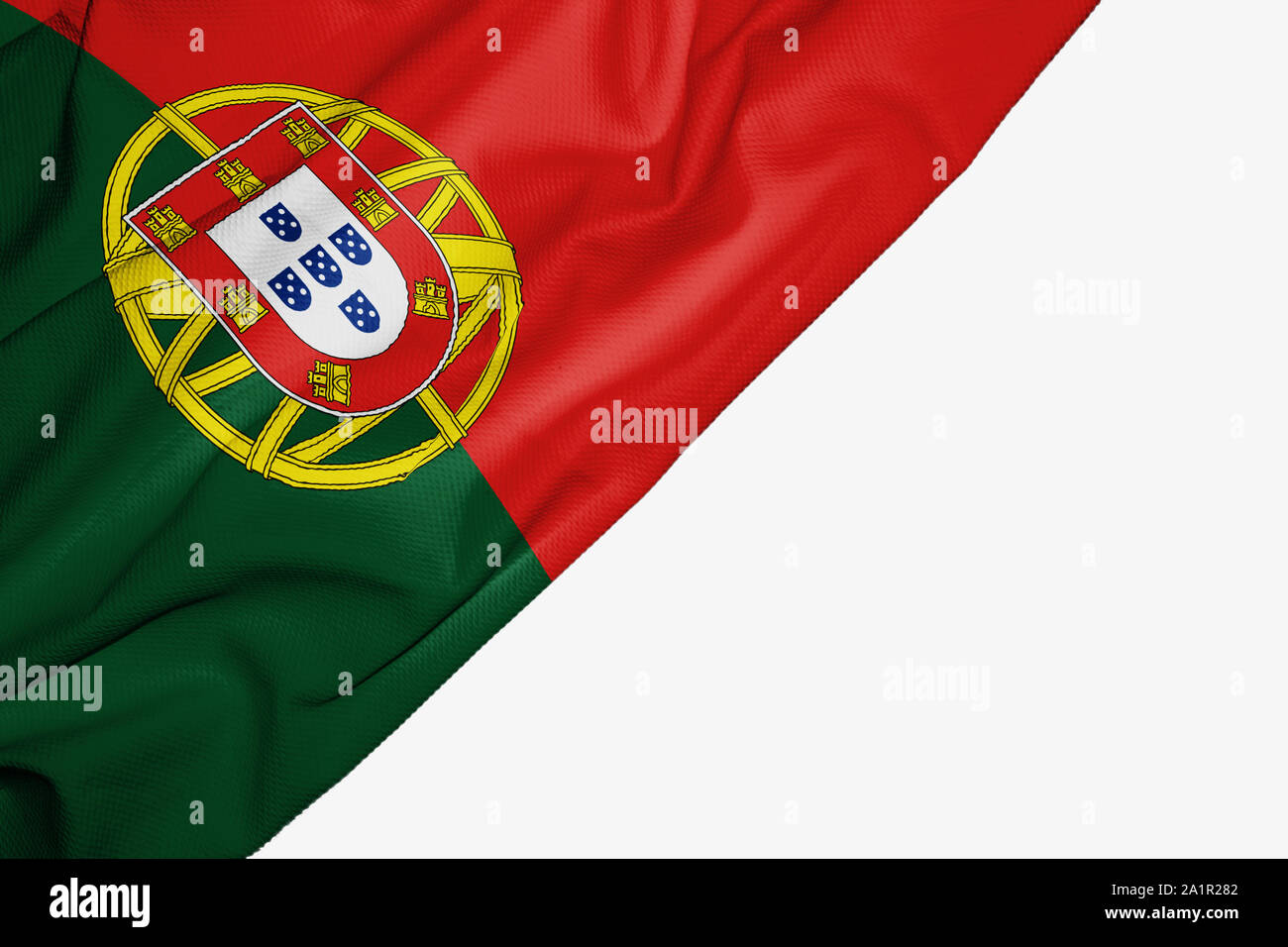 Portugal flag of fabric with copyspace for your text on white ...