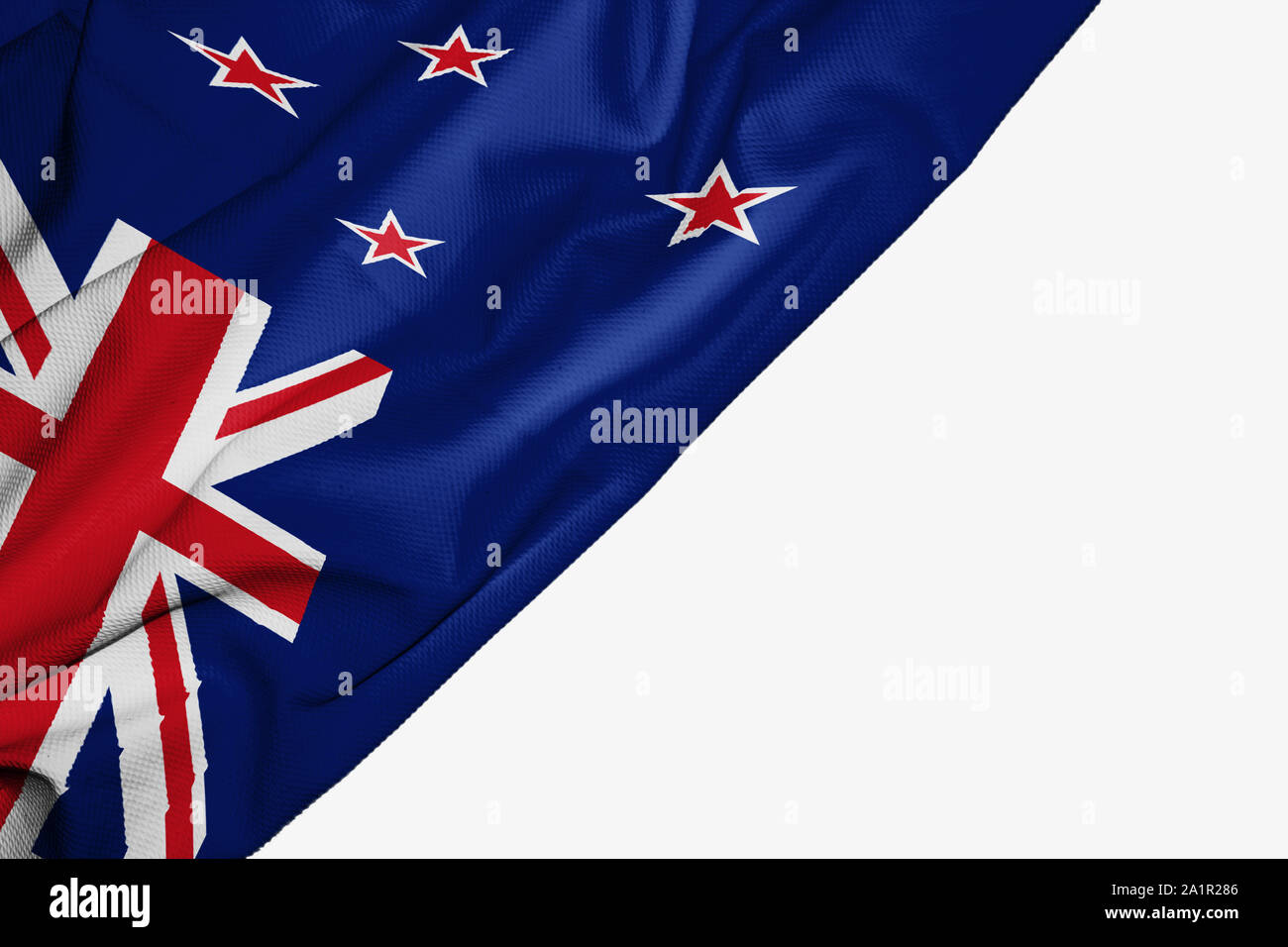 New Zealand flag of fabric with copyspace for your text on white ...