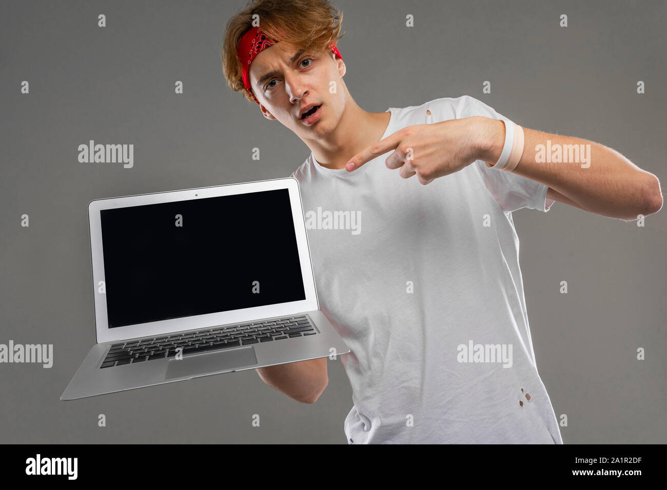Portrait of student on Gray background for web background design. Gray ...