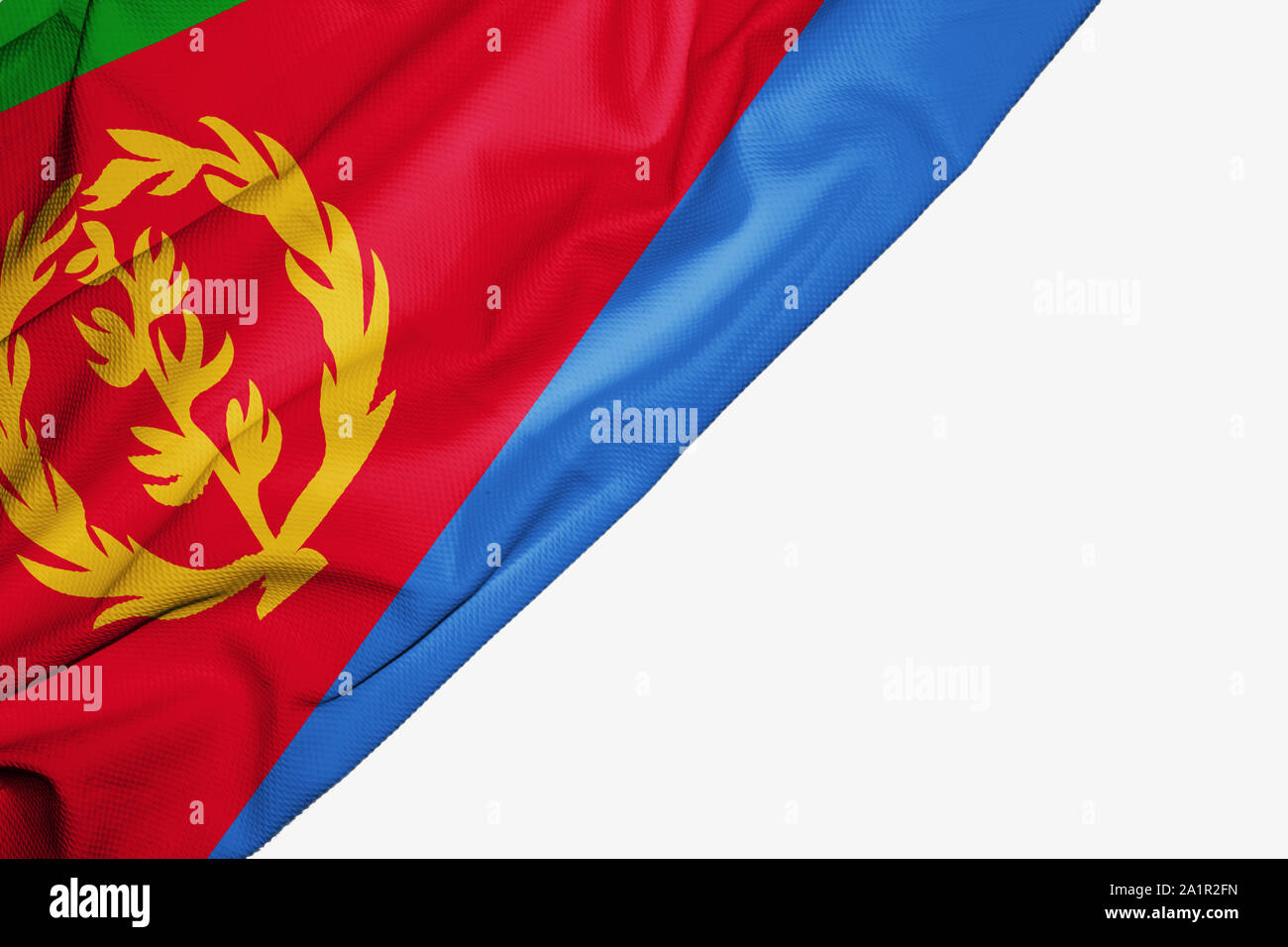Eritrea flag of fabric with copyspace for your text on white background ...