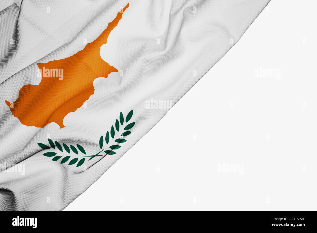 Cyprus flag of fabric with copyspace for your text on white background ...