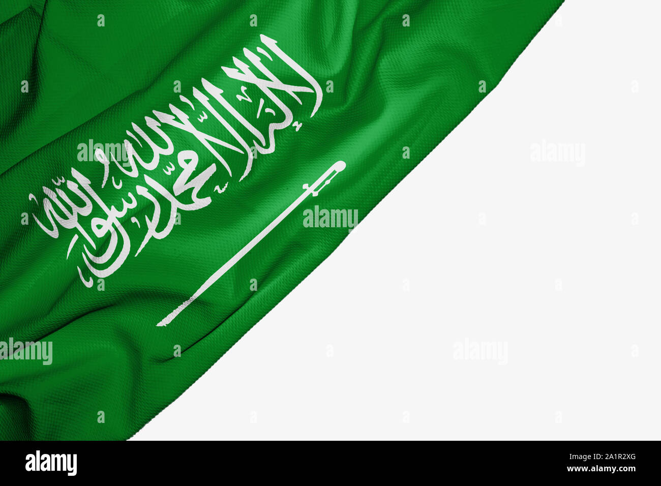 Saudi Arabia flag of fabric with copyspace for your text on white ...
