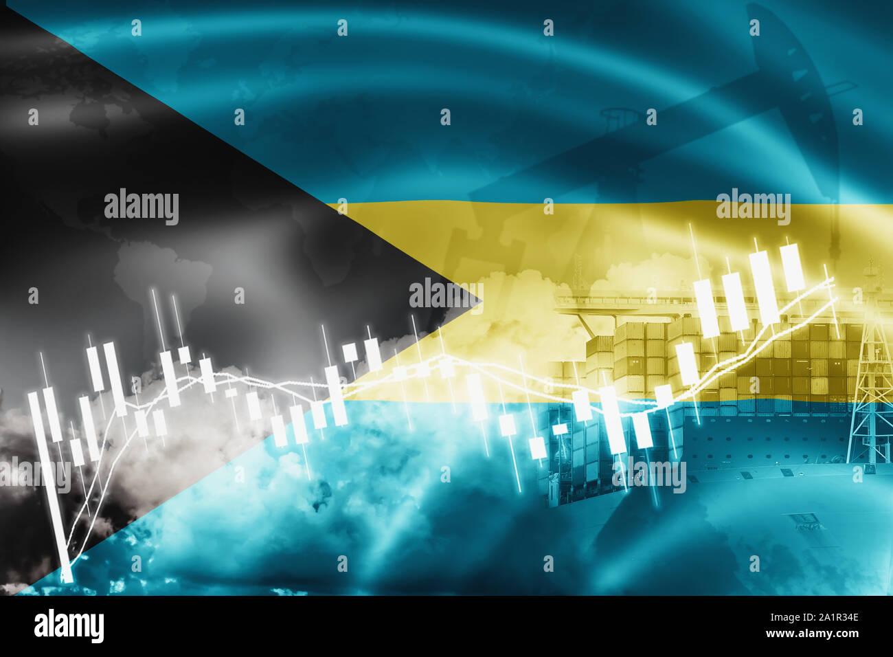 Bahamas flag, stock market, exchange economy and Trade, oil production ...